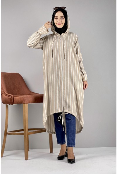 Moda Çizgi Çizgili Tesettür Kap Vizon