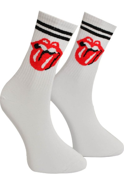 Unisex Kırmızı Dudak Çorap Beyaz - LKSÇRP14
