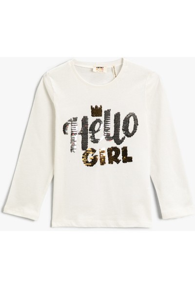 Koton Uzun Kollu Tişört Pullu Payetli Bisiklet Yaka Pamuklu