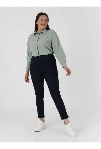 Alia Büyük Beden Doğal Kumaşlı Kot Pantolon - Indigo - Alia Alia Büyük Beden Doğal Kumaşlı Kot Pantolon - Indigo - Alia