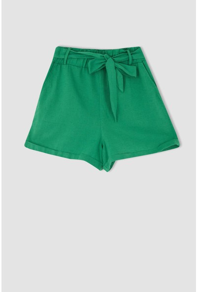 DeFacto Paper Bag Yüksek Bel Kuşak Detaylı Keten Karışımlı Bermuda Şort U9546AZ22HS DeFacto Paper Bag Yüksek Bel Kuşak Detaylı Keten Karışımlı Bermuda Şort U9546AZ22HS