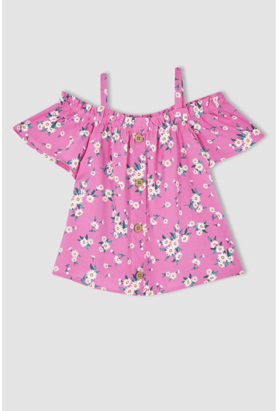 DeFacto Kız Çocuk Çiçek Desenli Kısa Kollu BLUZ T4056A622SM