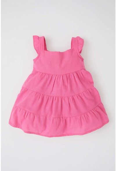 Kız Bebek Regular Fit Basic Kare Yaka Askılı Keten Görünümlü ELBISE X9536A222SM Kız Bebek Regular Fit Basic Kare Yaka Askılı Keten Görünümlü ELBISE X9536A222SM