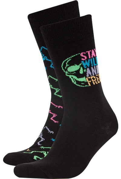 Erkek Neon Iskelet Desenli 2li Uzun ÇORAP S1678AZNS