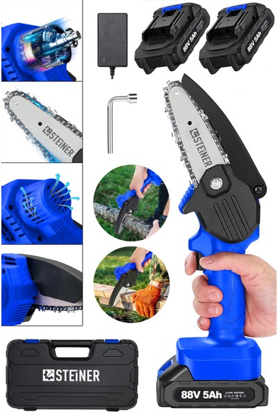 Steiner Alman 88 V 5 Ah Çift Akülü Dal Budama Kesme Testere Bıçkı Makinesi Çantalı 10 cm Pala Steiner Alman 88 V 5 Ah Çift Akülü Dal Budama Kesme Testere Bıçkı Makinesi Çantalı 10 cm Pala