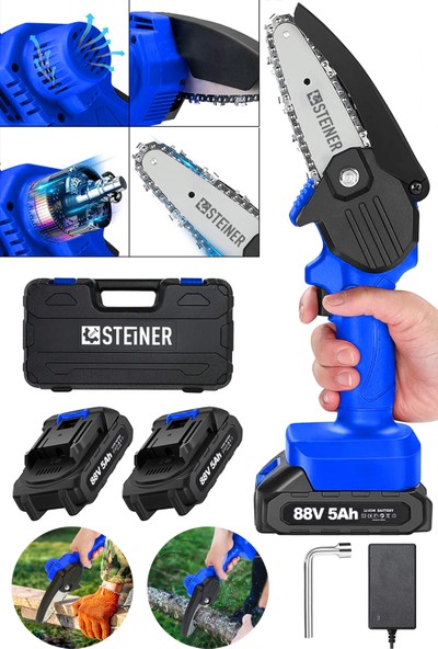 Steiner Alman Pro 88 V 5 Ah Çift Akülü Dal Budama Kesme Testere Bıçkı Makinesi Çantalı 10 cm Pala Steiner Alman Pro 88 V 5 Ah Çift Akülü Dal Budama Kesme Testere Bıçkı Makinesi Çantalı 10 cm Pala