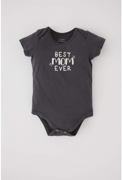 DeFacto Erkek Bebek Slogan Baskılı Kısa Kollu Pamuklu Çıtçıtlı BODY Y5283A222SM