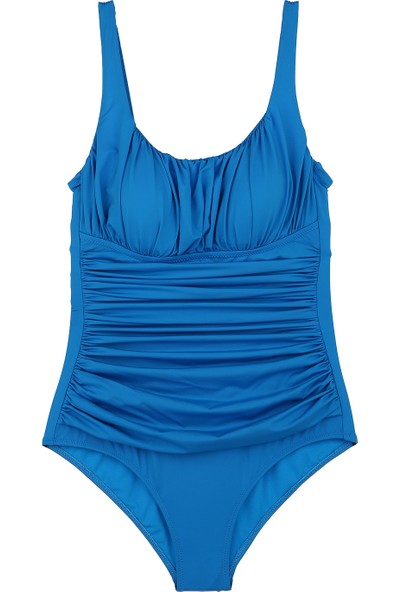 Zi Mavi Büzgülü U Yaka Mayo