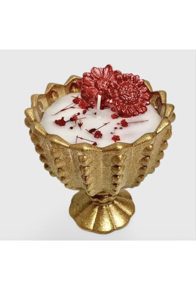 Alev Cicekli ve Kokulu Altın/kirmizi Mum