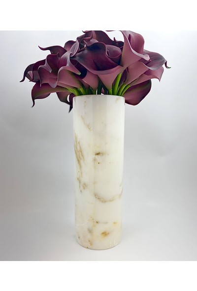 Mia Kuba Mermer Vazo -Krem(28 Cm)