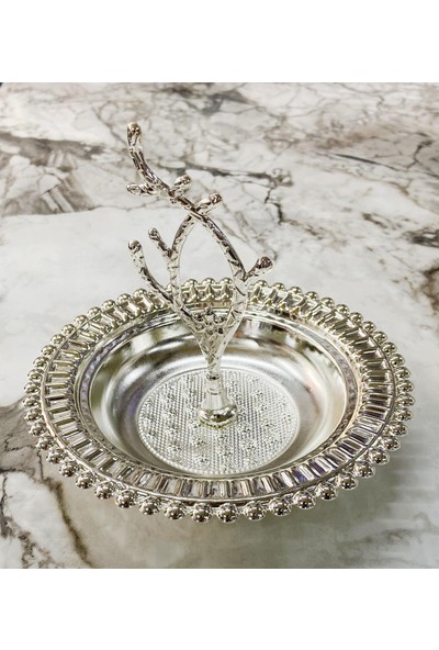 By Hanedan Metal Çerezlik Şekerlik Küçük Boy 16 cm Gümüş Renk