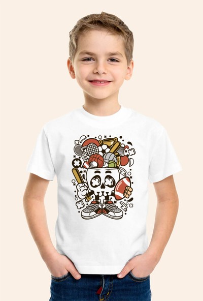Karya Butik Kuru Kafa Baskılı Beyaz Çocuk T-Shirt 02 Karya Butik Kuru Kafa Baskılı Beyaz Çocuk T-Shirt 02