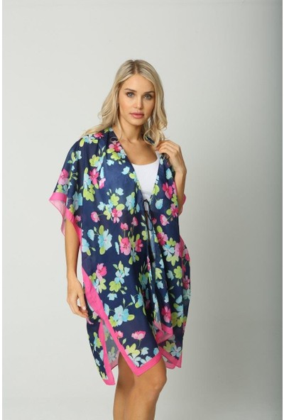 Luminos Butik Kadın Lacivert Manolya Desenli Pareo - Kimono