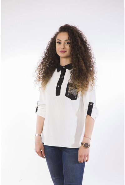 Lamia Donna Lamia Donna Kelebek Taşlı Beyaz Bluz Lamia Donna Lamia Donna Kelebek Taşlı Beyaz Bluz