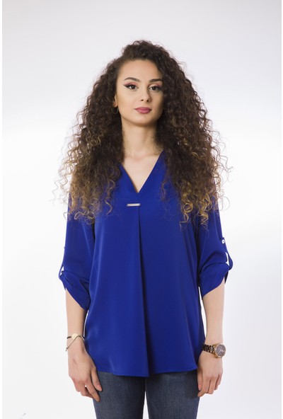 Lamia Donna Lamia Donna Plakalı Oversize Saks Bluz Lamia Donna Lamia Donna Plakalı Oversize Saks Bluz