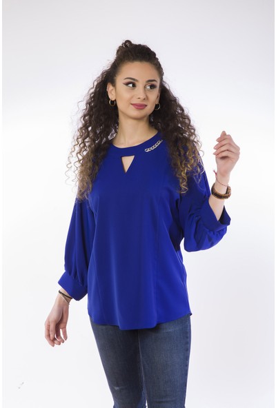 Lamia Donna Lamia Donna Yakası Zincirli Saks Bluz Lamia Donna Lamia Donna Yakası Zincirli Saks Bluz