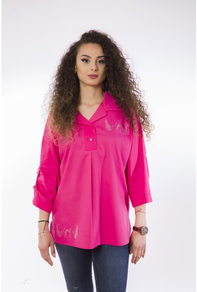 Lamia Donna Lamia Donna Pamuk Taş Kedi Baskılı Fuşya Gömlek Lamia Donna Lamia Donna Pamuk Taş Kedi Baskılı Fuşya Gömlek