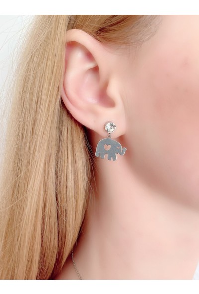 Hediyelikler Shop Gümüş Renk Fil Figürlü Küpe (Çift) Hediyelikler Shop Gümüş Renk Fil Figürlü Küpe (Çift)