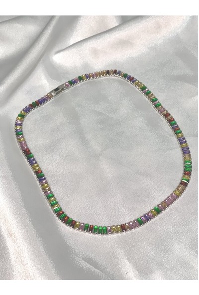 Stainless Steel Renkli Baget Taşlı Su Yolu Kolye Stainless Steel Renkli Baget Taşlı Su Yolu Kolye