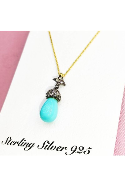 Oriental Damla Firuze Taşlı Gold Gümüş Kolye Oriental Damla Firuze Taşlı Gold Gümüş Kolye