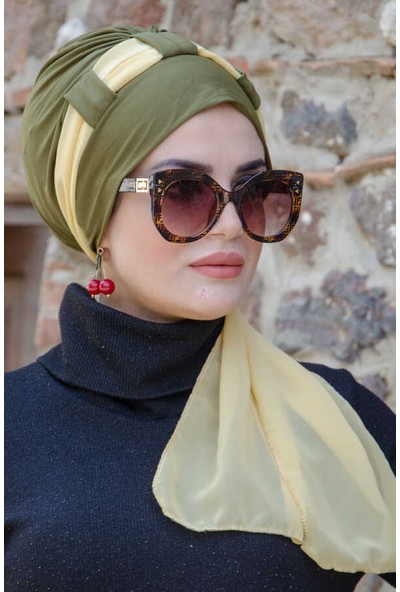 Karışık Cadde Haki Gold Fularlı Bone - 40600