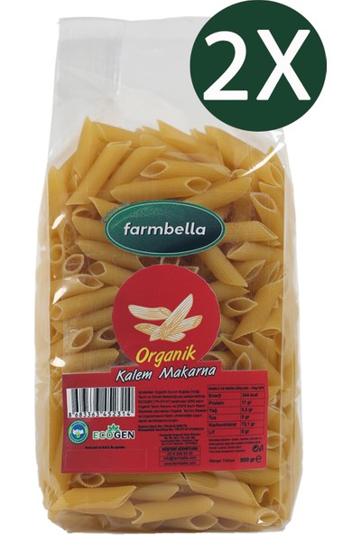 Farmbella Organik Kalem Makarna 500 gr (Organic Pasta) - 2'li Set