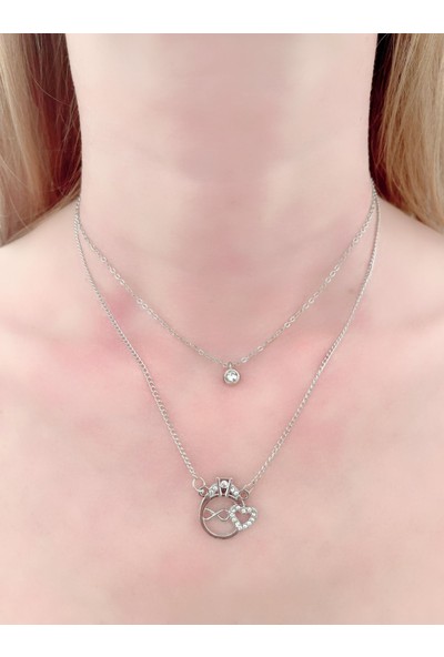 Hediyelikler Shop Gümüş Renk Yüzük ve Kalp Figürlü Kolye