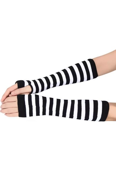TouzModa Anime Grunge Punk Siyah Beyaz Çizgili Kolluk TouzModa Anime Grunge Punk Siyah Beyaz Çizgili Kolluk