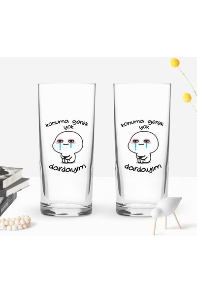 Bk Gift Renkli Baskılı Dardayım Tasarımlı Ikili Rakı Bardağı Seti-1