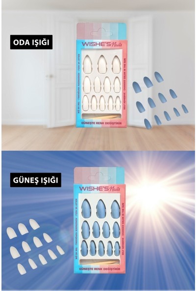 Pazariz Işıkda Renk Değiştiren Sihirli Takma Tırnak 12 Adet Mavi Itici+Yapıştırıcı+Törpü Set Pazariz Işıkda Renk Değiştiren Sihirli Takma Tırnak 12 Adet Mavi Itici+Yapıştırıcı+Törpü Set