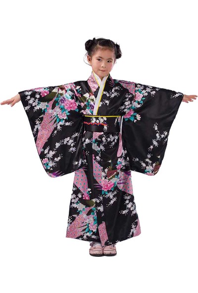 Janae Kız Çocukları Için Japon Geleneksel Elbise M - Siyah (Yurt Dışından)