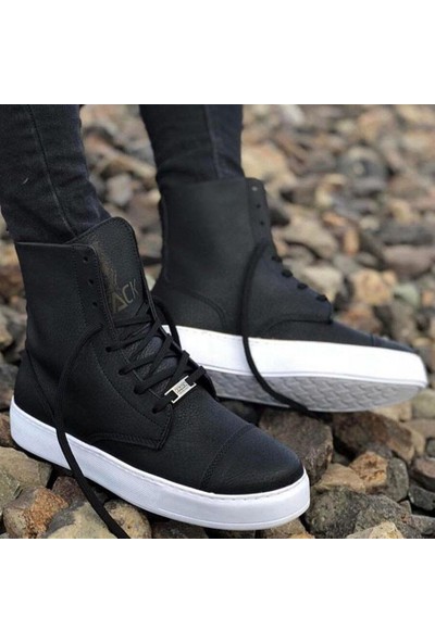 Pabucmarketi Erkek Spor Bot Siyah (Beyaz Taban)