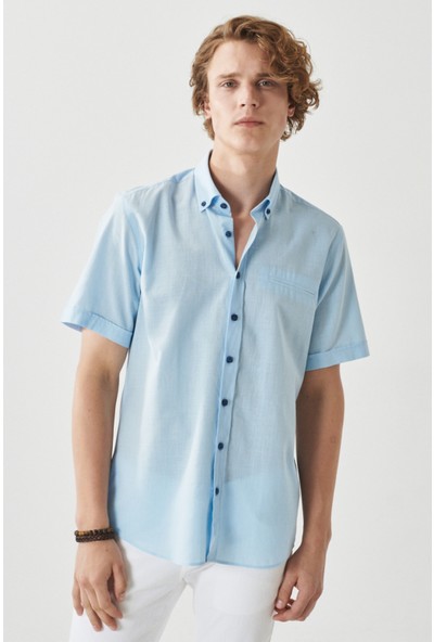 AC&Co / Altınyıldız Classics Slim Fit %100 Pamuk Düğmeli Yaka Flamlı Casual Gömlek AC&Co / Altınyıldız Classics Slim Fit %100 Pamuk Düğmeli Yaka Flamlı Casual Gömlek