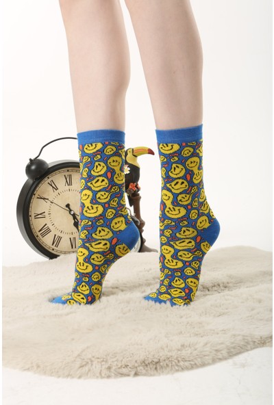 Smile Desenli Renkli Lacivet Çorap Smile Desenli Renkli Lacivet Çorap