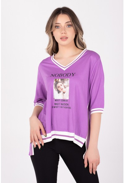 On Önü Baskılı Ribana Detaylı Sweat