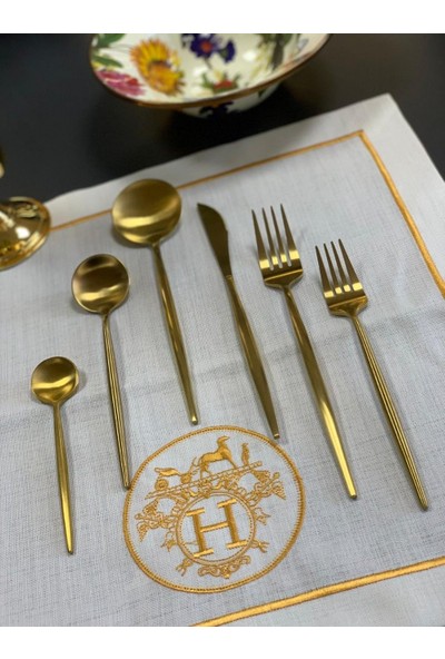Wosso 6 Kişilik Gold Yemek Çatal Bıçak Kaşık & 36 Parça Çatal Kaşık Bıçak Seti