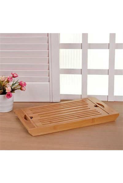 Naya Trendx Bambu Izgaralı Hazneli Kesme Tahtası Çay Tepsisi