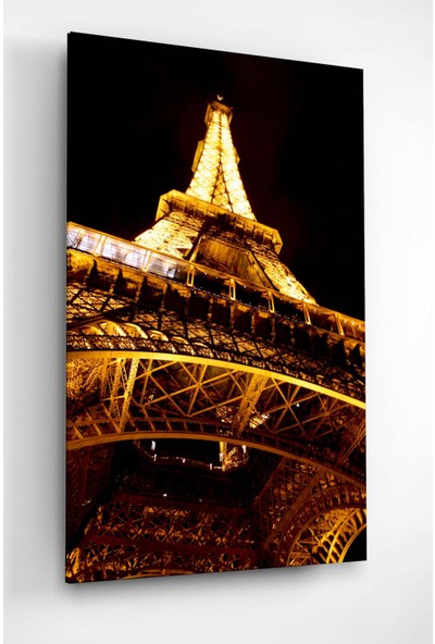Gece Parlayan Paris Eyfel Kulesi Dokulu Cam Tablo - Özel Seri