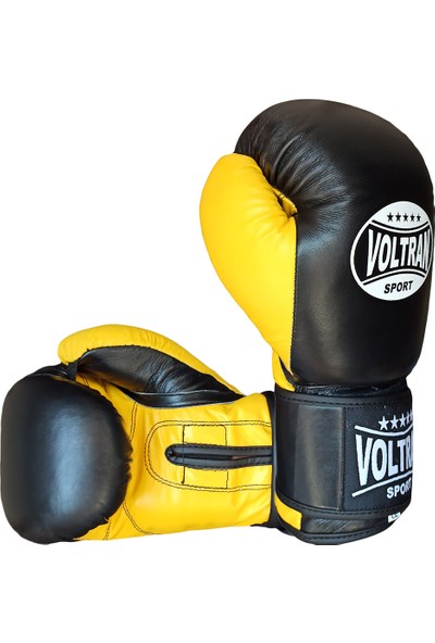 Voltran Chand Hakiki Deri Muay Thai ve Boks Eldiveni Siyah Sarı 12 Oz