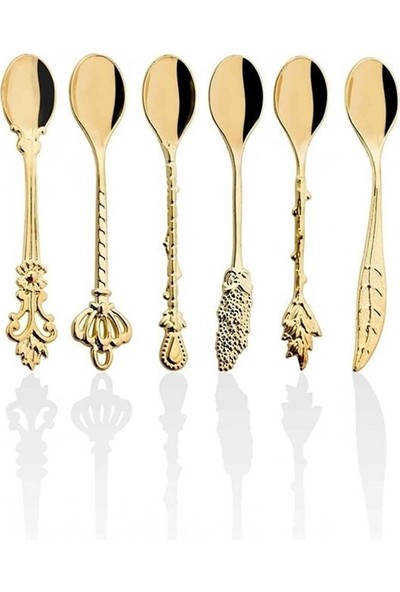 Gold Vintage 6'lı Çay Kaşığı | Vintage Çay Kaşığı | Gold Çiçek 6'lı Çay Kaşığı Özel Kutulu
