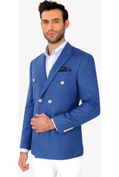 Ysf Erkek Lacivert Kruvaze Keten Spor Ceket