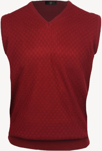 Ysf Erkek Bordo V Yaka Desenli Klasik Triko Süveter