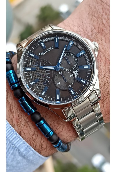 Ferrucci Çelik Kordon Gümüş Erkek Kol Saati Bileklik Hediyeli Ferrucci Çelik Kordon Gümüş Erkek Kol Saati Bileklik Hediyeli