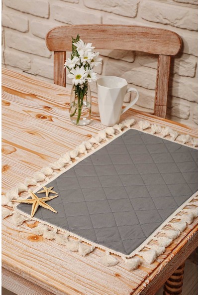 First Plus Püsküllü Amerikan Servis 2'li Açık Gri