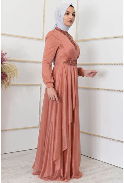 Tesettür Abiye Simli Mihrimah Abiye Somon Tesettür Abiye Simli Mihrimah Abiye Somon