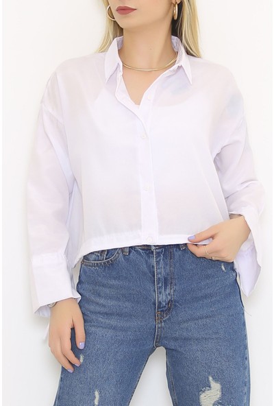 Yan Büzgülü Gömlek Beyaz - 9598.1247.