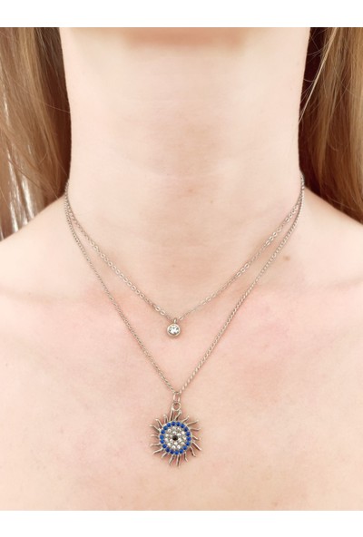 Hediyelikler Shop Gümüş Renk Güneş Figürlü Kolye