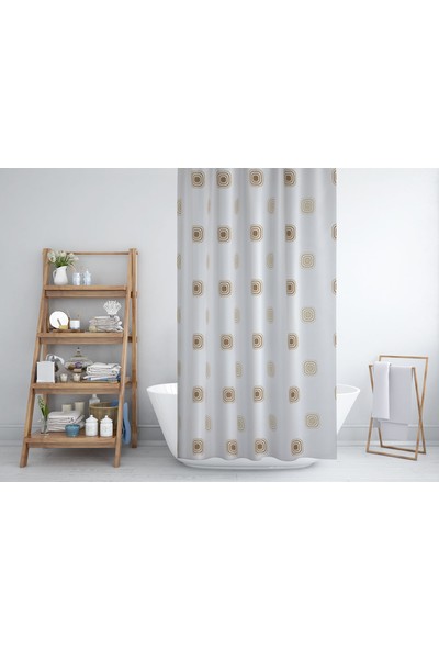 Tropik Home 3 Boyutlu Duş Perdesi-Kahverengi Kareli Banyo Perdesi, Lüx Küvet Perdesi 180x200cm Duşakabin Perde