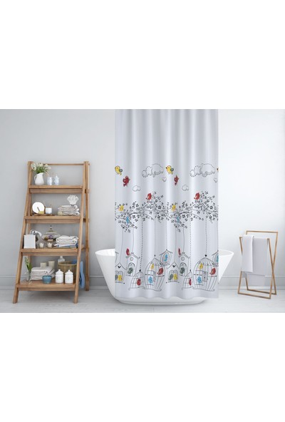 Tropik Home Renkli Dal Ve Kuş Desen Banyo Perdesı-180x200cm Tek Kanat Duş Perdesi 12 Adet C Halka Hediyeli Perde Tropik Home Renkli Dal Ve Kuş Desen Banyo Perdesı-180x200cm Tek Kanat Duş Perdesi 12 Adet C Halka Hediyeli Perde
