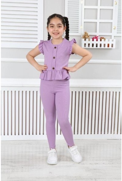 Arya Kids Kız Çocuk Ahşap Düğmeli Fır Fır Detaylı Yazlık Gömlek Tayt Takım Lila Arya Kids Kız Çocuk Ahşap Düğmeli Fır Fır Detaylı Yazlık Gömlek Tayt Takım Lila